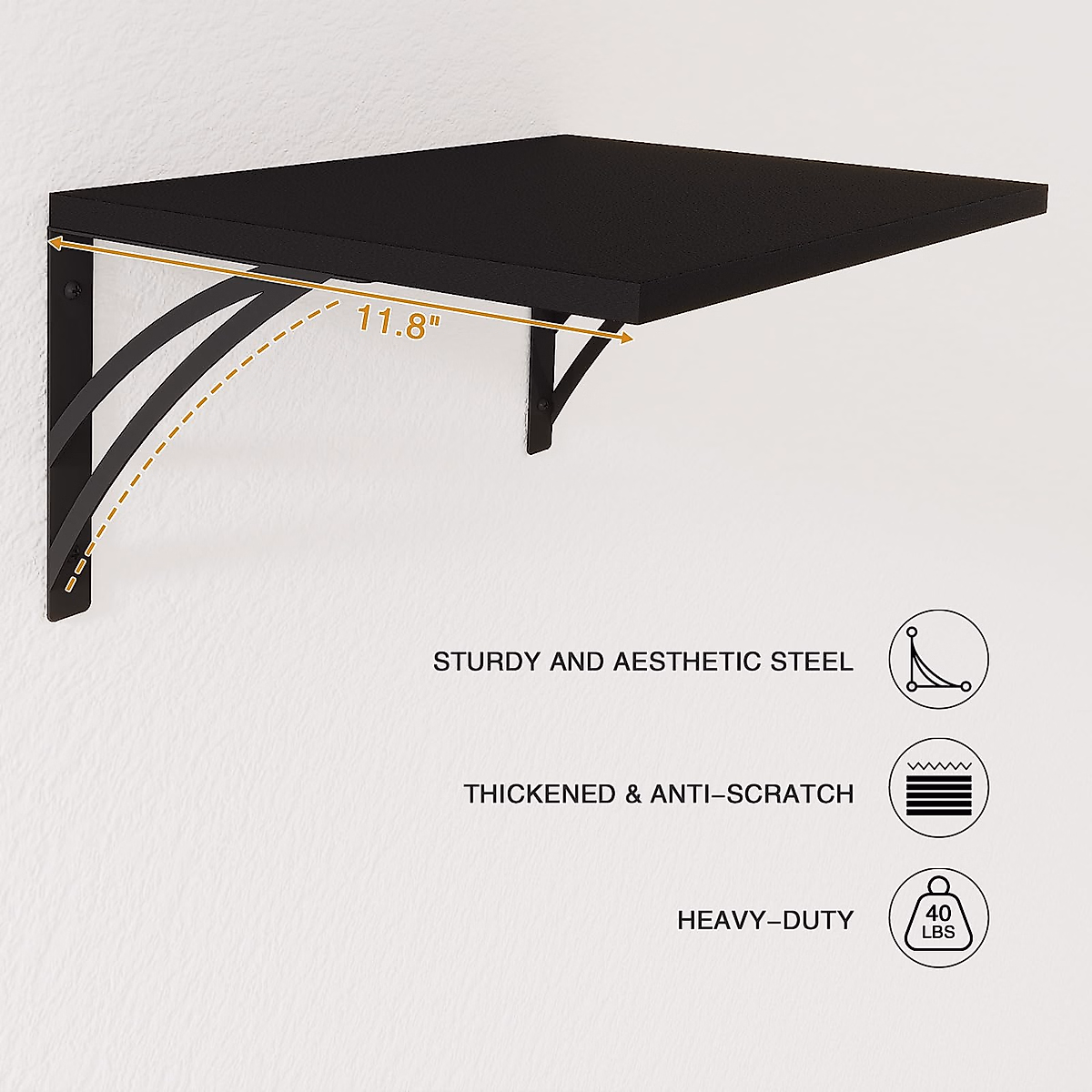 MXCSE Deep Floating Shelves, 12in Wide Floating Wall Shelves, Sturdy Engineered Wood Shelves, Wall Mounted Rustic Floating Shelves for Books, Wide Wall Shelves for Living Room, Bedroom (2, Black)