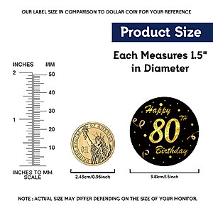 REWIDPARTY Black Gold 80th Birthday Stickers Rolls Cheers to 80 Years Stickers Happy 80th Birthday Stickers Birthday Party Favors Anniversary Party Decorations Adhesive Party Stickers(500 Per Roll)
