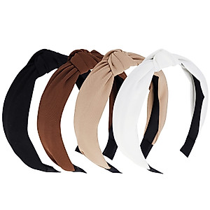 YISSION 4PCS Knotted Headbands - Non Slip Wide Fashion Head Bands for Women and Girls - Black and White Top Knot Accessories