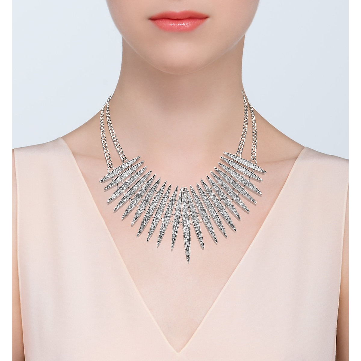MOLOCH Sparkling Druzy Leaf Choker Necklace Fashion Gold-Tone Collar Necklace Bib Statement Chunky Tribal Necklace Woman Jewelry (silver)