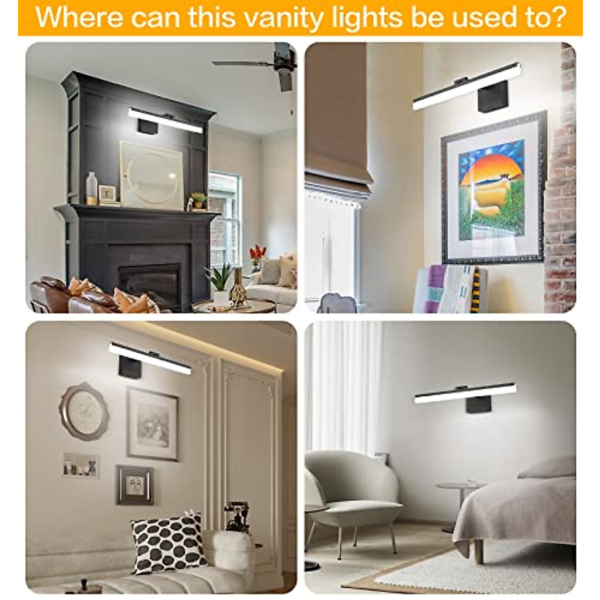 SOLFART Dimmable Black Vanity Light Bar Lighting Fixtures Modern Bathroom Light Fixtures 6000K Rotatable White Aluminum LED Light