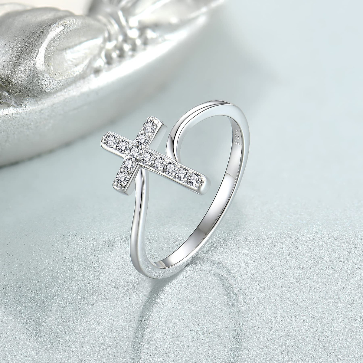 STARCHENIE 925 Sterling Silver Cross Ring for Women Size 6