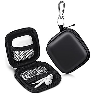 Earbud Case, Cridoz Earphone Case Headphone EVA Earbud Holder with Stainless Steel Carabiner Cell Phone Accessories Organizer Mini Earbud Pouch for Wireless Earbuds, Bluetooth Headset, SD Memory Card