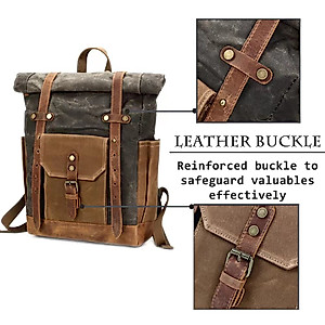 CRUITBILI Waxed Canvas Leather Hiking Travel Waterproof Backpack for College Weekend Travel Fit 15in laptops (Classic Khaki)