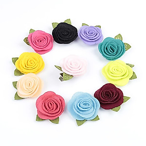 JKJF 20 Pcs Felt Rosette with Leaf Felt Rose Flowers Fabric Flowers for DIY Crafts Hair Accessories Wedding Decor - 20 Colors