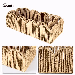 Sunlit Natural Fibre Farmhouse Storage Baskets, Hand Woven Bathroom Storage Boxes, Boho Toilet Paper Tank Basket, Decorative Storage Bins for Countertop, Bathroom Organizer Set of 2, Wavy, Natural
