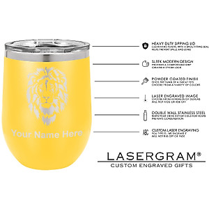 LaserGram Double Wall Stainless Steel Wine Glass Tumbler, Volleyball Coach, Personalized Engraving Included (Yellow)