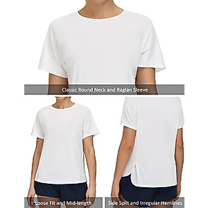 THE GYM PEOPLE Women's Short Sleeve Workout Shirts Breathable Yoga T-Shirts with Side Slits Athletic Tee Tops White