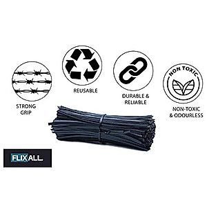 Flixall. 5 inches Twist Ties Pack of 100 - Premium Quality Reusable Black Plastic Coated Twist Ties for Bags, Cords - Bread Ties for Household