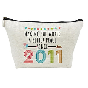 13rd Birthday Gifts for Girls, Funny 13 Year Old Gift Makeup Bag, 2011 13rd Birthday Cosmetic Bags for Her, Teens, Sister, Daughter, Niece, Granddaughter, Making The World a Better Place Since 2011