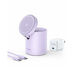 Anker Magnetic 623 MagGo 2-in-1 Wireless Charging Station with 20W USB-C Charger, for iPhone 14/14 Pro/14 Pro Max/13/13 Pro Max, AirPods Pro (Lilac Purple)