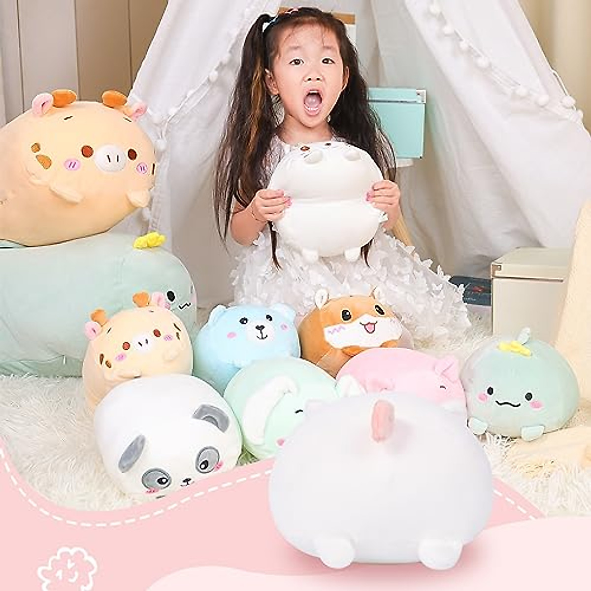 AIXINI 8 inch Cute White Cat Plush Stuffed Animal Cylindrical Body Pillow,Super Soft Cartoon Hugging Toy Gifts