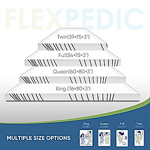 FLEXPEDIC Flippable 3 Inch Queen Size Mattress Topper, Coconut Shell Carbon Memory Foam and Bamboo Charcoal High Density Firm Foam with Removable Soft Fabric Cover, CertiPUR-US Certified