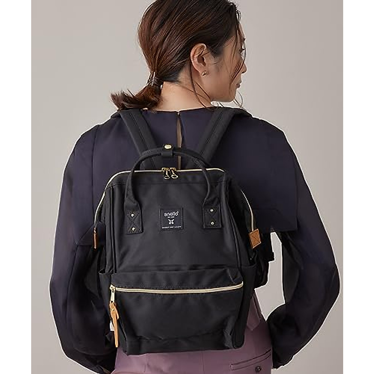 anello(アネロ) Anero ATB0197Z Backpack with Clasp, S, A4 Base, Water Repellent, Multiple Storage, PC Storage, Black