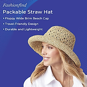 SAGEFINDS Packable Straw Hat for Women | Wide Floppy Brim Beach Cap | Foldable for Travel | Sun Protection | Summer Hat | Adjustable Interior Sizing | Large Khaki