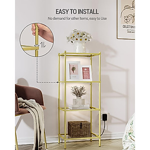 Hzuaneri Bookcase Bookshelf with LED Lighting, Tempered Glass Bookshelves, 8 Levels of Brightness and 20 Colors, Slim Shelving Unit for Bedroom Bathroom, Home Office, Steel Frame, 5 Tier Gold BC23599A