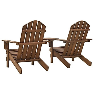 Tidyard Patio Adirondack Chairs with Tea Table Solid Wood Fir Brown Outdoor Fire Pit Chair Wooden Garden Armchair for Porch Pool Lawn Deck Backyard Balcony Outdoor