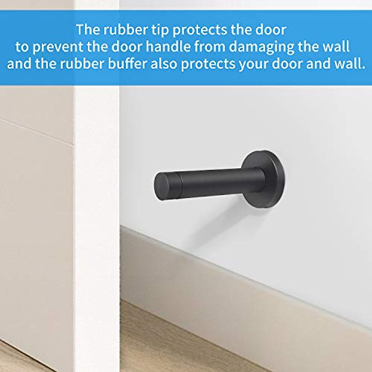 DOKU 3.5 Inch Door Stop, 3Pcs Heavy Duty 304 Stainless Steel Door Stopper with Rubber Tips Bumper, Wall Mounted Door Holder Protection Sound Dampening, Matte Black