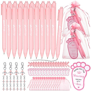Ctosree 250 Pcs Baby Shower Favors Includes Baby Shower Ballpoint Pens Angel Keychains Organza Bags Thank You Cards for Guest Gifts Baby Shower Gender Reveal Party (Pink,It's a Girl)