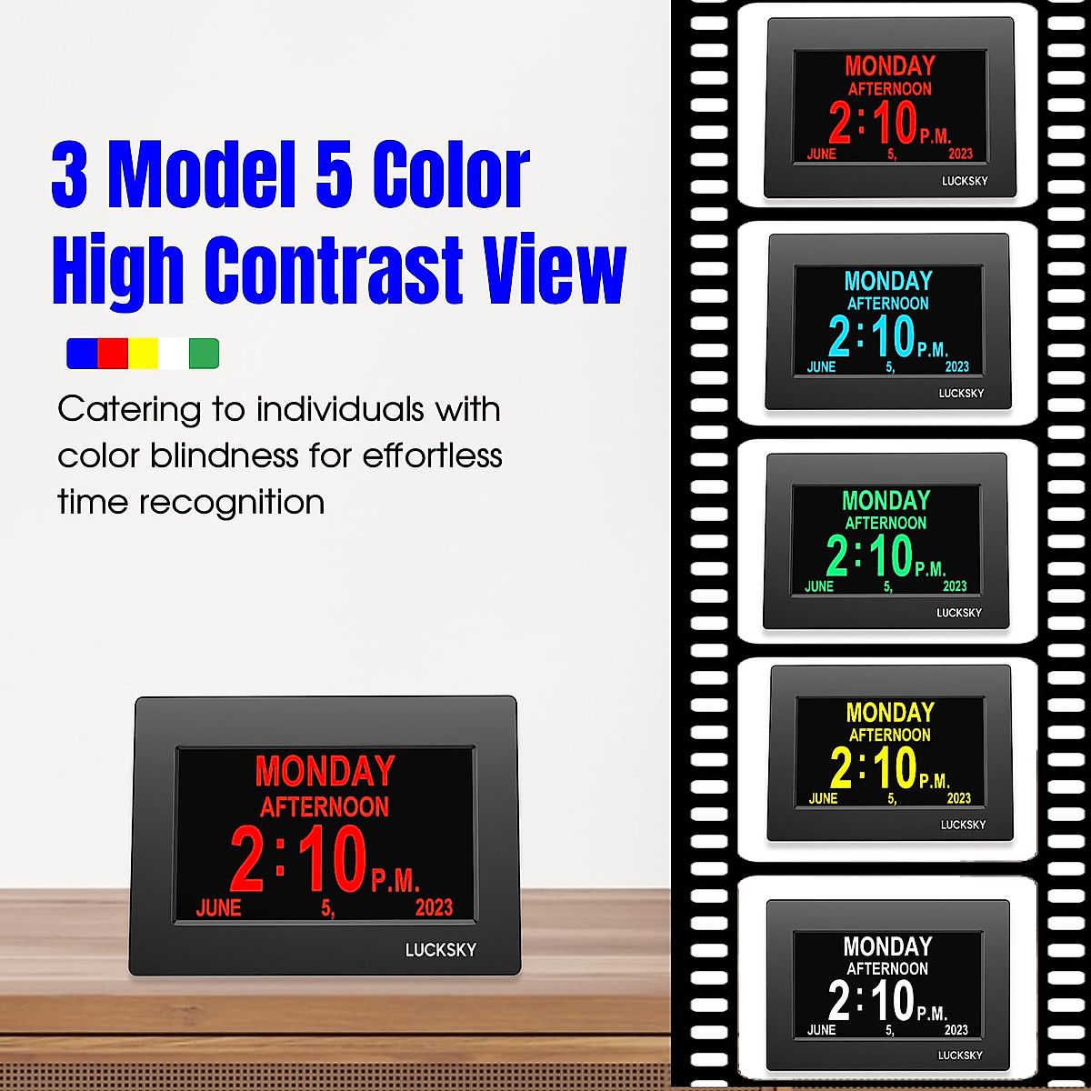 Digital Clock Large Display - 19 Alarm Clocks and Medical Reminders, 3 Display Modes with Large Font Numbers, 10-Level Dimming Display, Designed for Elderly, Dementia, and Visual Impairment