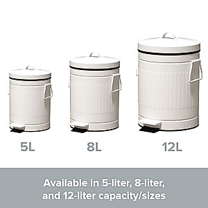 Retro Trash Can with Lid - 8L/2.1Gal Step Trash Can w/ Soft Closing Lid - Round Garbage Can w/ Handles - Touchless Trash Can w/ Removable Garbage Guard Bucket - Outdoor Garbage Can - Large Trash Bin, White