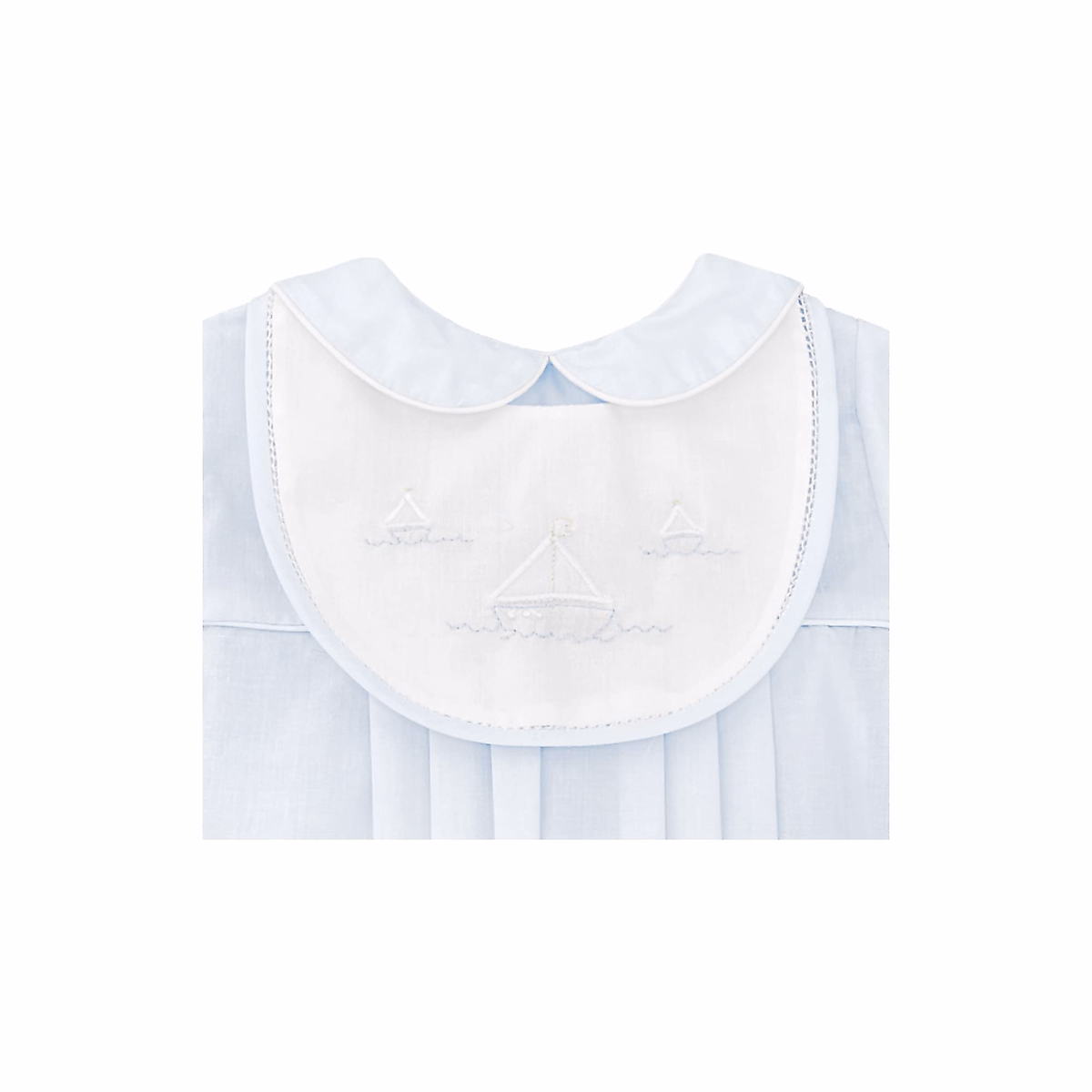 Petit Ami Baby Boys' Romper with Embroidered Sailboat Bib, 6 Months, Blue