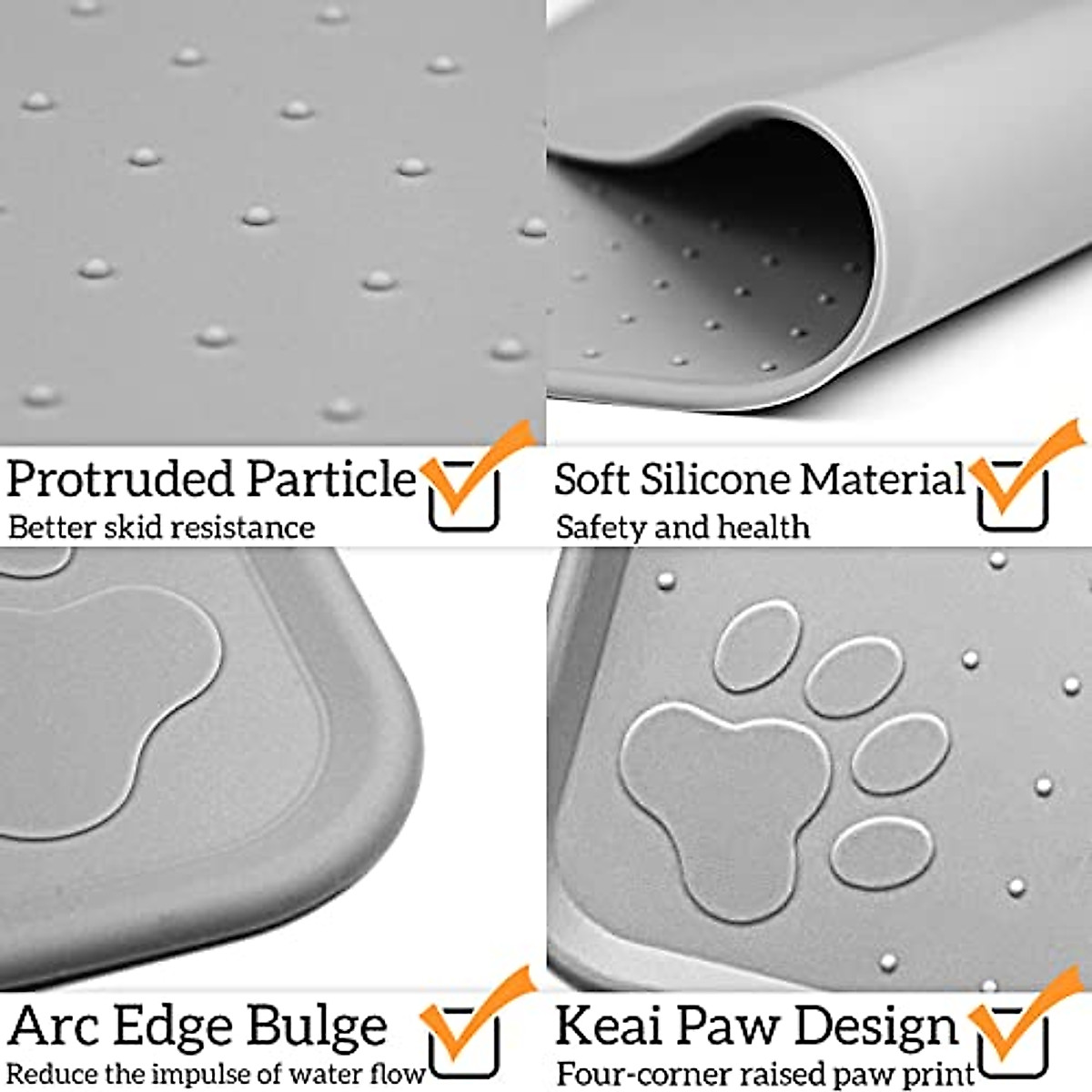 Ptlom Pet Placemat for Dog and Cat, Waterproof Non-Slip Bowl Mat Prevent Food and Water Overflow, Puppy Dish Feeding Mats Suitable for Medium and Small Pet, Silicone (13" *13", Grey)