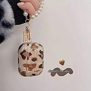 SAMTANY Airpods Pro 2019 Case Cover with Pearl Keychain Airpods Accessories Skin Cover for Women Girl Earbuds Case Protective Cover for Apple Airpods Pro Charging Case (Leopard)