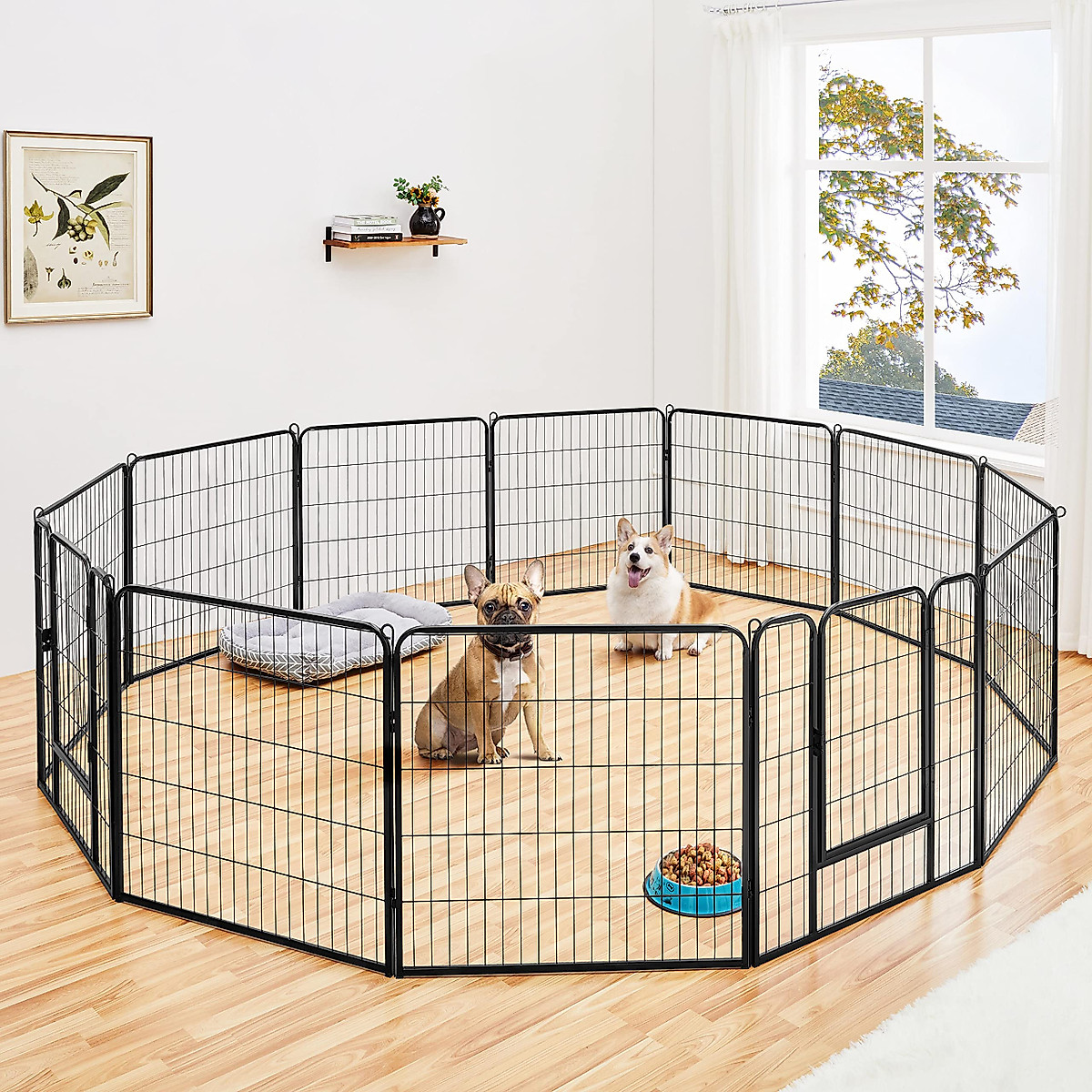 Topeakmart 12 Panel 32-inch Heavy Duty Dog Pen- Foldable Metal Dog Pen Dog Exercise Pen Barrier Crate Cage Kennel Portable Cat Duck Chicken Puppy Fence with Door Outdoor & Indoor Black