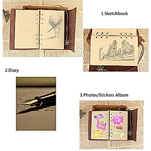 Leather Travel Journal Writing Notebook, Classic Embossed Vintage Nautical Spiral Blank String Refillable Diary Notepad Sketchbook to Write in, Unlined Paper, Retro Pendants (7.3” x5”, Deep Blue)