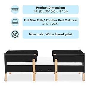 Dream On Me JPMA & Greenguard Gold Certified Osko Convertible Toddler Bed Made with Sustainable New Zealand Pinewood in Black, Non-Toxic Finish