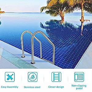 DOEL Swimming Pool Ladder, Non-Slip Steps Ladder, 3-Step In-Ground Stainless Steel Step for Indoor/Outdoor Pool, Easy Assembly and Climbing (3 Step)