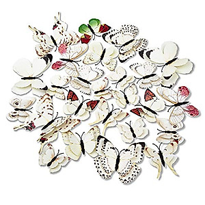 Double Wings 24Pcs 3D Butterfly Wall Stickers Colorful DIY Removable Art Decor Crafts for Nursery Classroom Offices Kids Girl Boy Baby Bedroom Bathroom Living Room Glue White