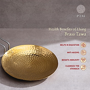 P-TAL Brass Roti Tawa 10" Tawa for Roti with Handles Teflon Free Handcrafted Tava Roti Brass Cookware Ptal Brass Utensils for Your Kitchen