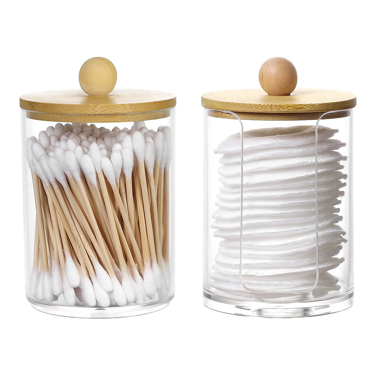 Qtip Holder Dispenser -10 oz Multipurpose Storage Boxes with Natural Bamboo Lids for Organizing Cotton Swabs, Pads, Dental Floss, 2 Count (2 Count)