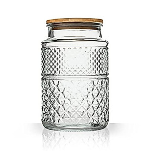 Large Glass Storage Jar, 60 FL OZ Glass Food Storage Containers with Bamboo Lid, Kitchen Containers Cereal Canisters Decorative Jar for Candy Snack Cookies Coffee Tea Nuts Airtight Glass Jars (Round)