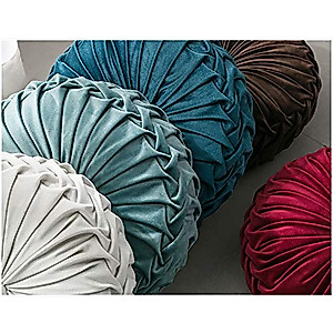 MOCOFO 14" Velvet Pleated Round Pumpkin Throw Pillow Couch Cushion Floor Pillow for Sofa Chair Bed Car Home Decorative (Light Blue)