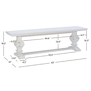 Linon Larson Solid Pine Wood Double Pedestal Dining Bench in Distressed White