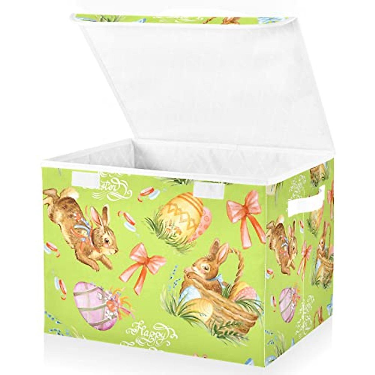 xigua Easter Storage Bins with Lids and Carrying Handle,Foldable Storage Boxes Organizer Containers Baskets Cube with Cover for Home Bedroom Closet Office Nursery