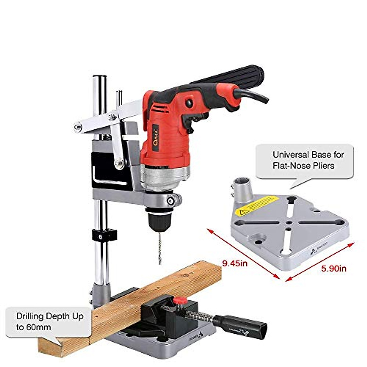 Drill Stand for Hand Drill, Universal Bench Clamp Drill Press Floor Stand Workbench Repair Tool for Drilling Collet Workshop,Single Hole Aluminum Base