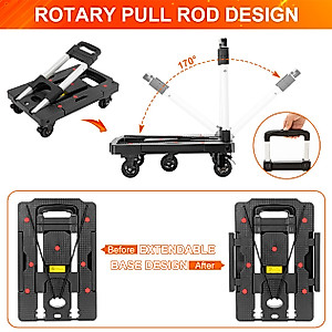 Double Rhombus Folding Hand Truck, 330 Lbs Foldable Hand Truck Dolly Cart Heavy Duty Collapsible Trolley Portable Platform Luggage Cart with 5 Wheels & 2 Elastic Ropes for Moving Travel Home Office