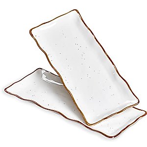 ONEMORE Large Serving Platters, 15 inch Serving Plates Set of 2, Ceramic Platters for Serving Food, Oven Safe Serving Trays and Platters for Entertaining Party, Creamy White