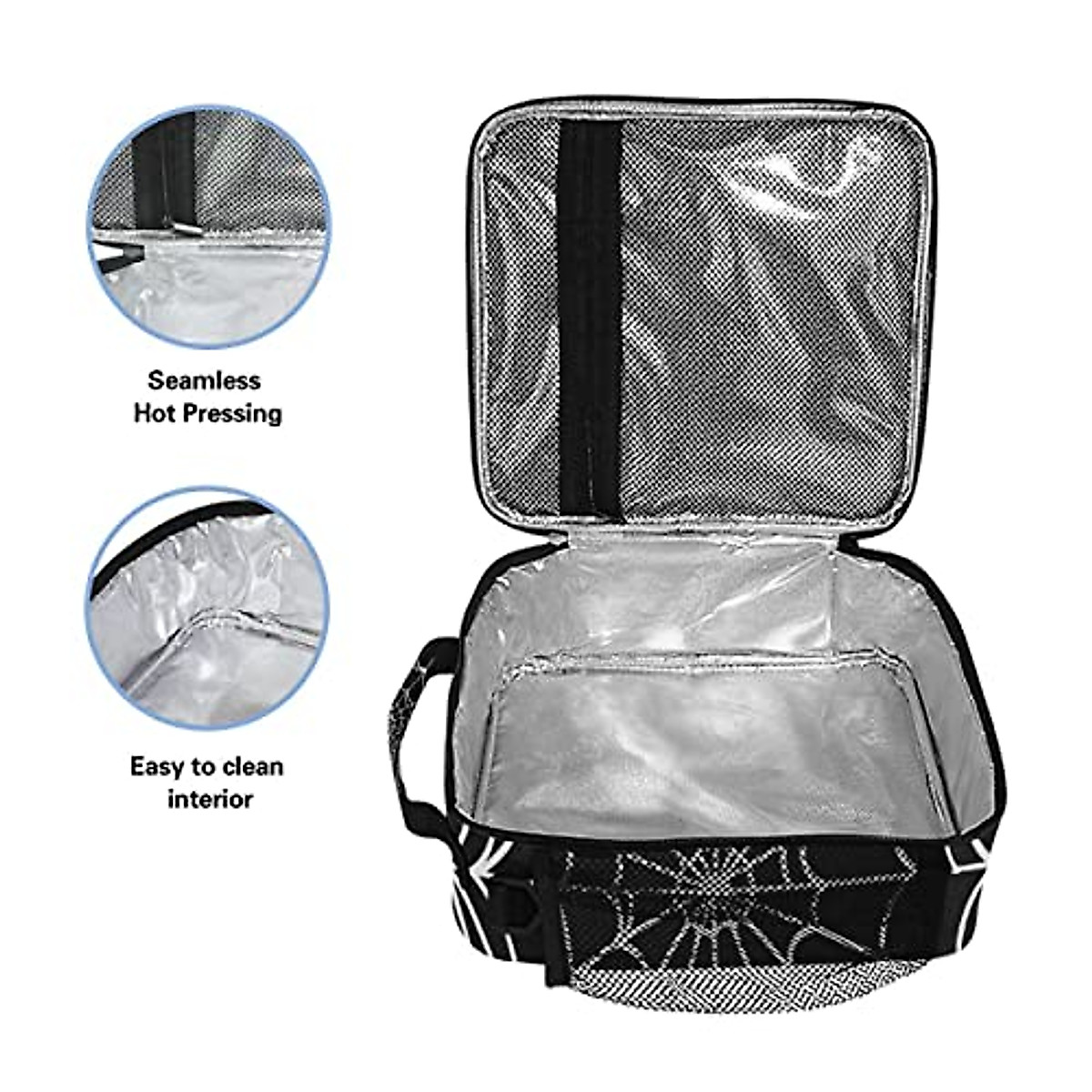 Goth Spider Web Lunch Box Halloween Insulated Lunch Bag Reusable Cooler Lunch Tote Bag Portable Lunch Bag With Shoulder Strap for Boys Girls Women Men School Work Outing