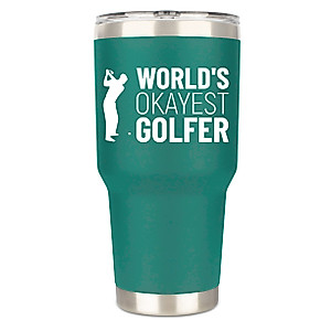 JENVIO Golf Gifts For Men | Worlds Okayest Golfer Insulated Stainless Steel Travel Tumbler Mug Including 2 Lids and 2 Straws | Funny Gag Cup Dad Father Husband Retirement Stuff Valentine's Day Gift