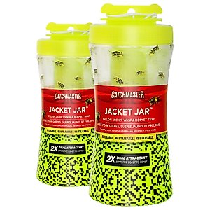 Catchmaster Yellow Jacket, Hornet, & Wasp Trap Jar 2-Pk, Reusable Bug Catcher with Attractant, Outdoor Flying Insect Trap, Wasp Killer Bug Trap, Pet Safe Pest Control for Backyard, Patio, & Shed