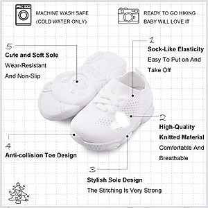 Baby First Walking Shoes 1-4 Years Kid Shoes Trainers Toddler Slip on Infant Waves Shoes Boys Girls Cotton Mesh Breathable Sneakers Outdoor(White,5 T) Bear22