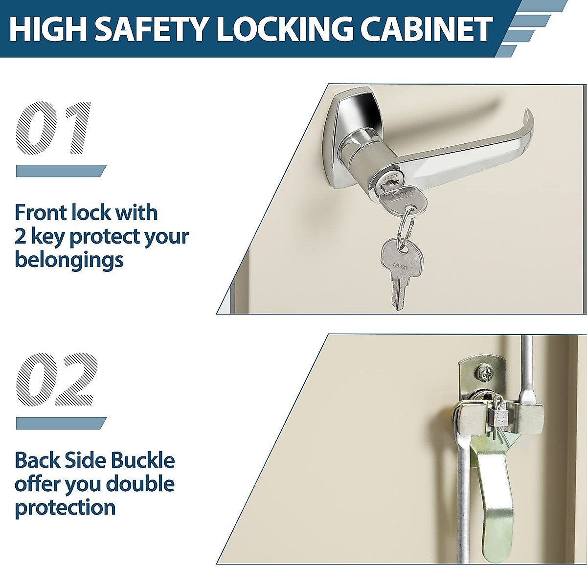 INTERGREAT Steel Storage Cabinet 42", Lockable Metal Storage Cabinet with 2 Doors Locking Counter Cabinet for Home Office (Grey)