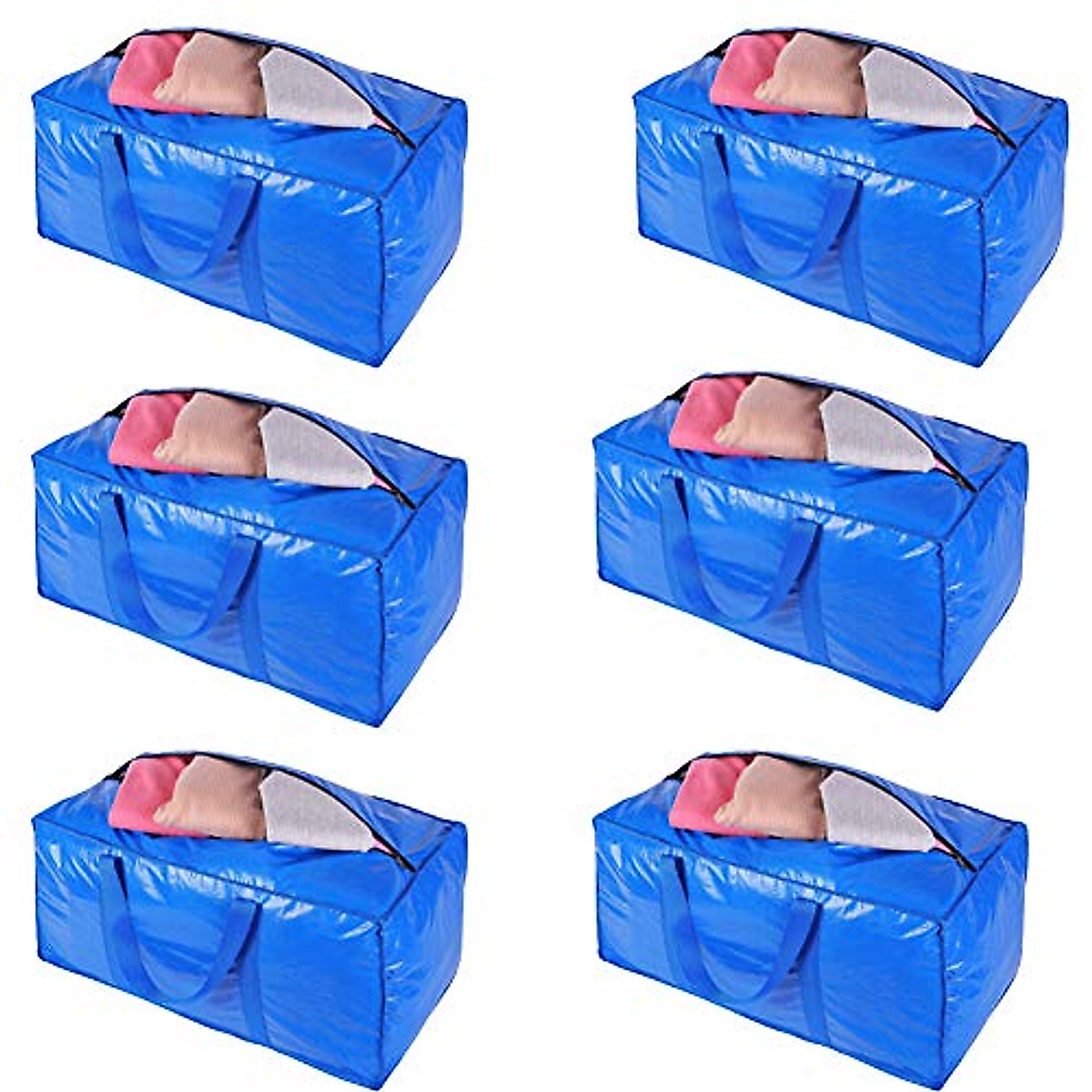 Heavy Duty Extra Large Storage Bags, Moving Bags, College Dorm Essentials, Extra Large Storage Bags for Moving Supplies, Christmas Decorations Storage, Double Zipper Design (Blue 6 pack)