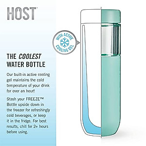 HOST Freeze Double Walled Insulated Water Bottle Freezer Tumbler with Active Cooling Gel Stainless Steel Lid and Silicone Grip, Set of 1 20 Oz Plastic Bottle, Mint