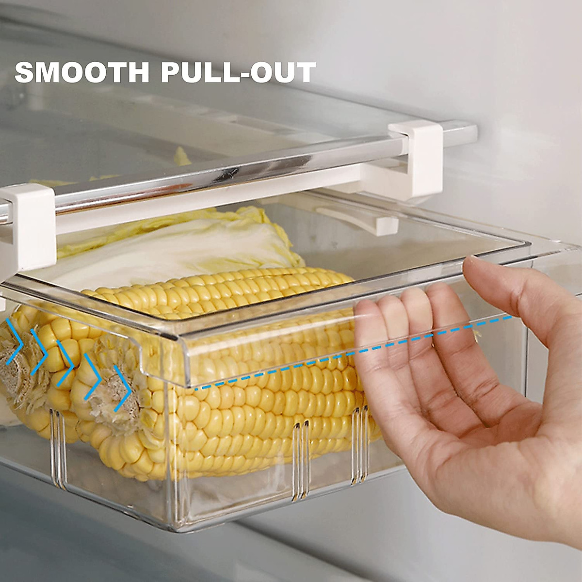 Yatmung Fridge Drawer organizer and storage clear box, under shelf drawer refrigerator for Egg/Fruit/Vegetable, refrigerator organizer bins pull out drawer, Adjustable fridge storage containers 2-Pack